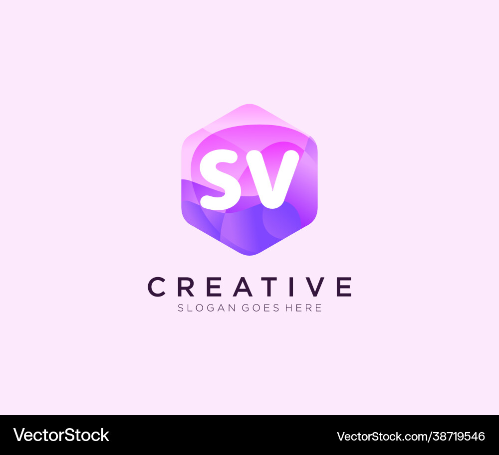 Sv initial logo with colorful hexagon modern Vector Image