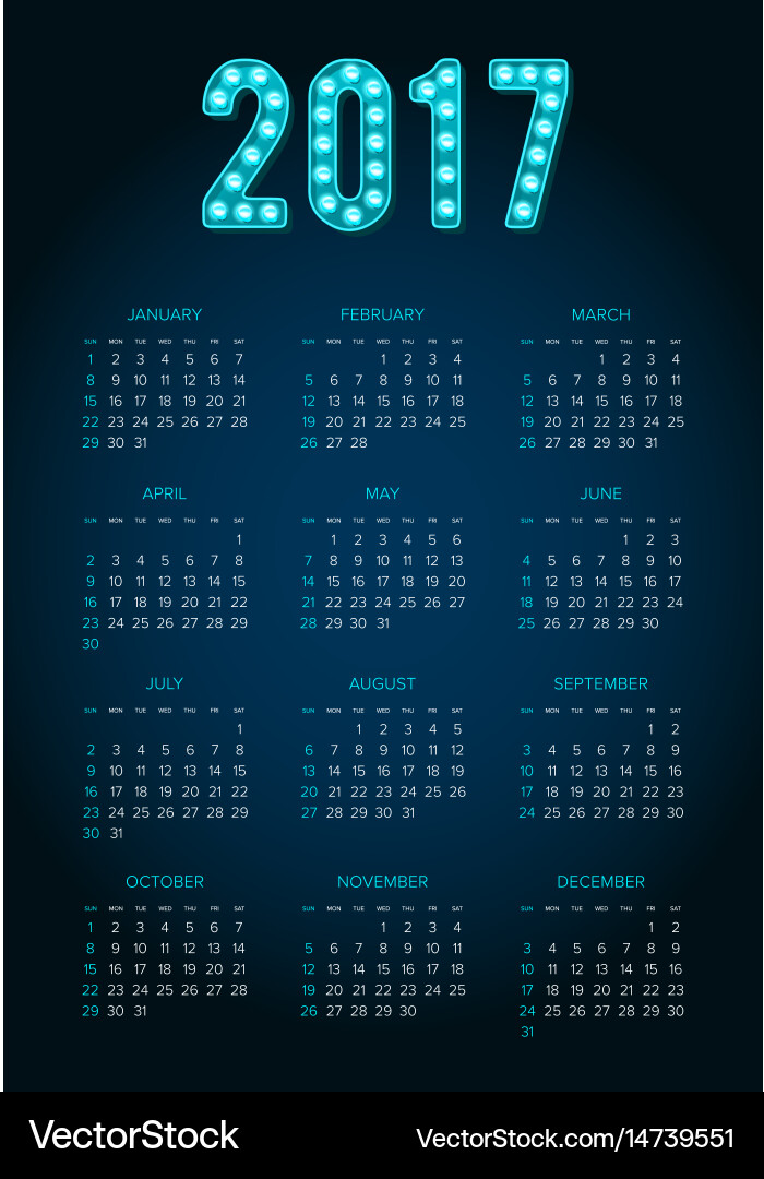 2017 calendar abstract week starts from sunday Vector Image