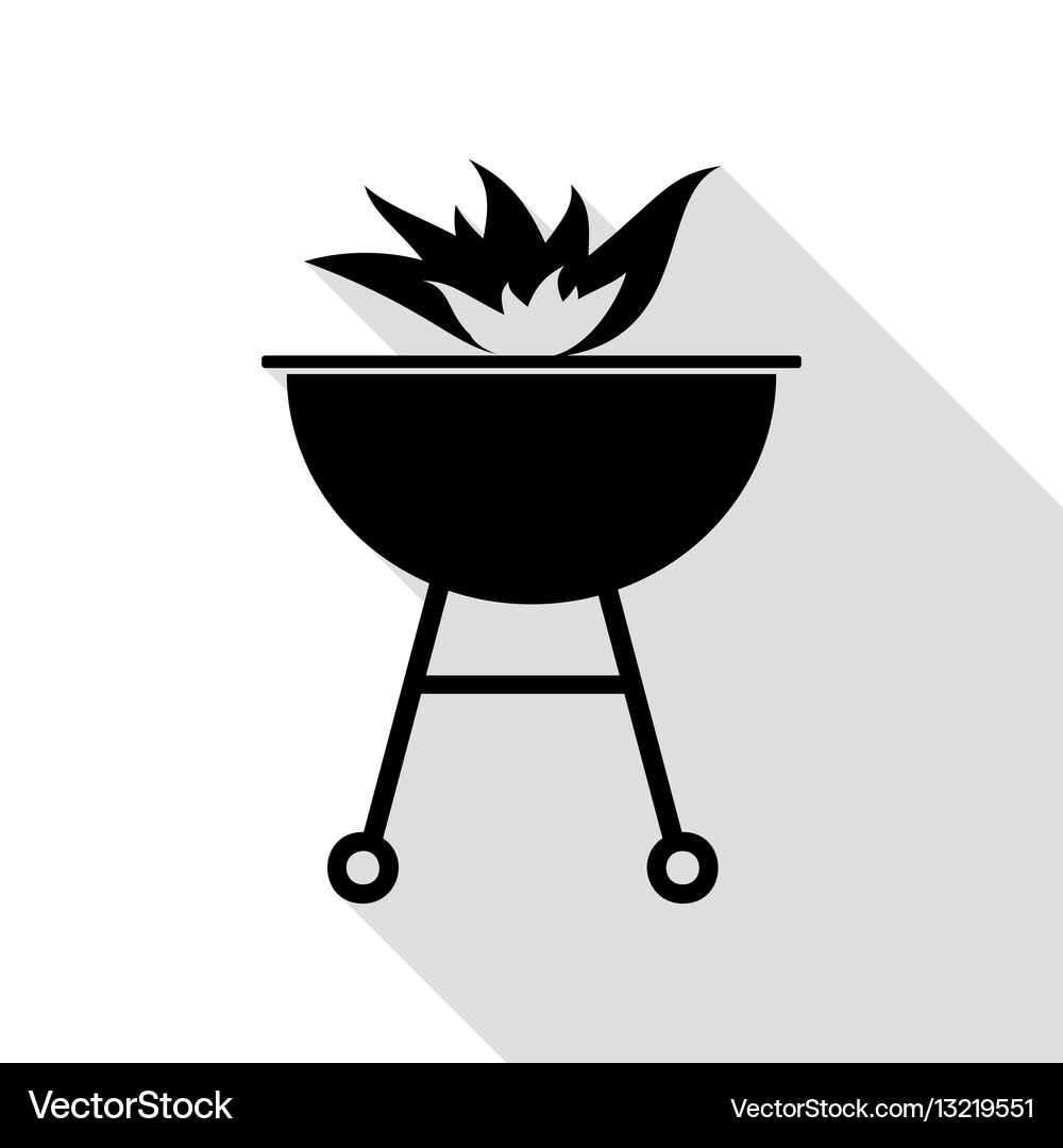 Barbecue with fire sign black icon with flat Vector Image