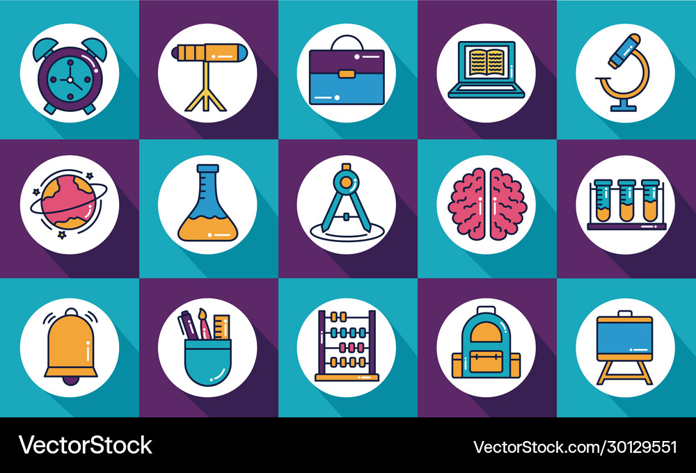 Bundle schoolline and fill style set icons Vector Image