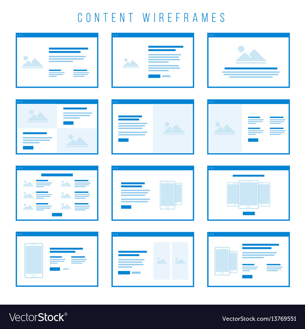Content wireframe components for prototypes Vector Image