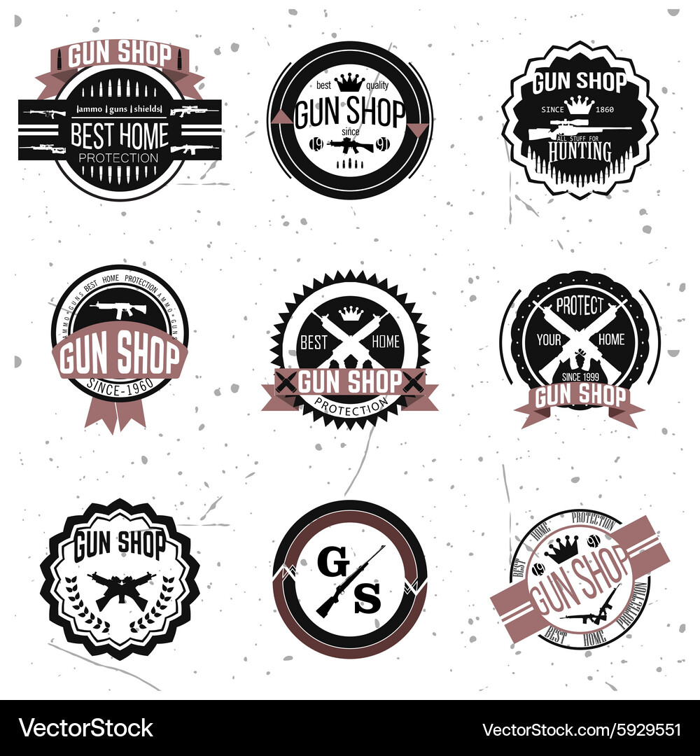 Gun shop logotypes and badges set Royalty Free Vector Image