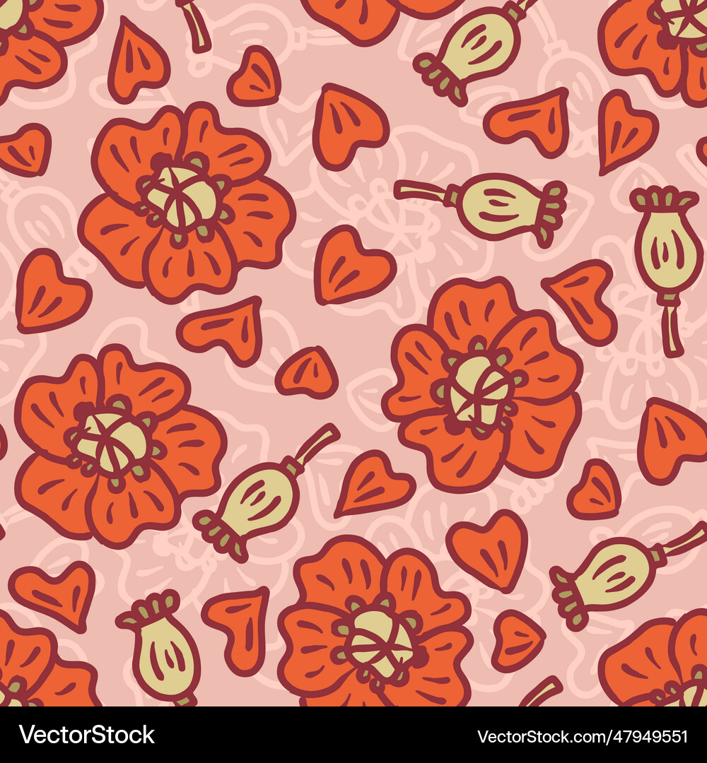 Hand drawn seamless pattern with poppy flowers Vector Image
