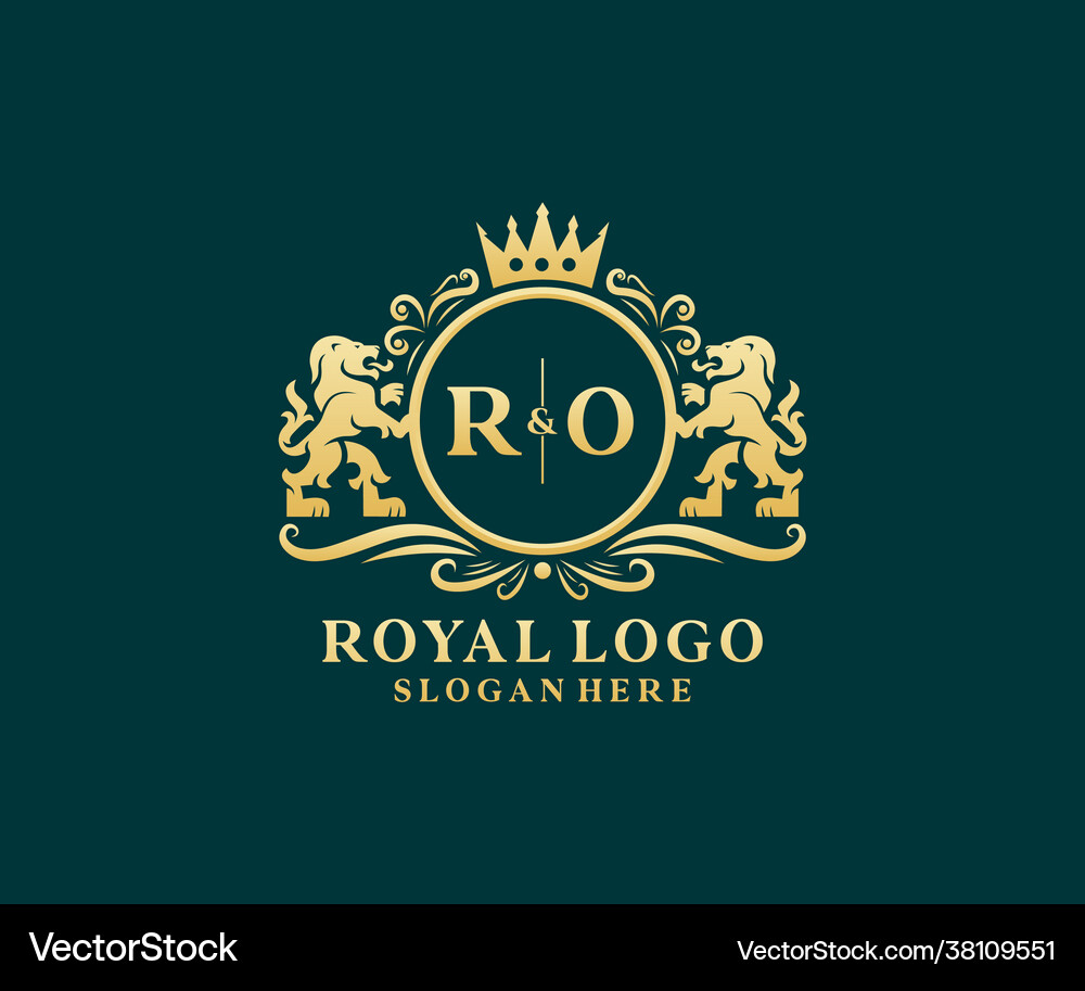 Initial ro letter lion royal luxury logo template Vector Image