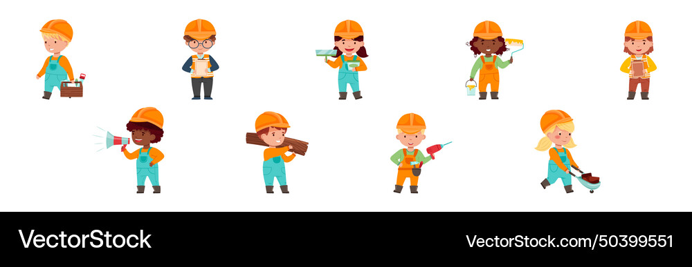 Kids builder character wearing uniform and hardhat