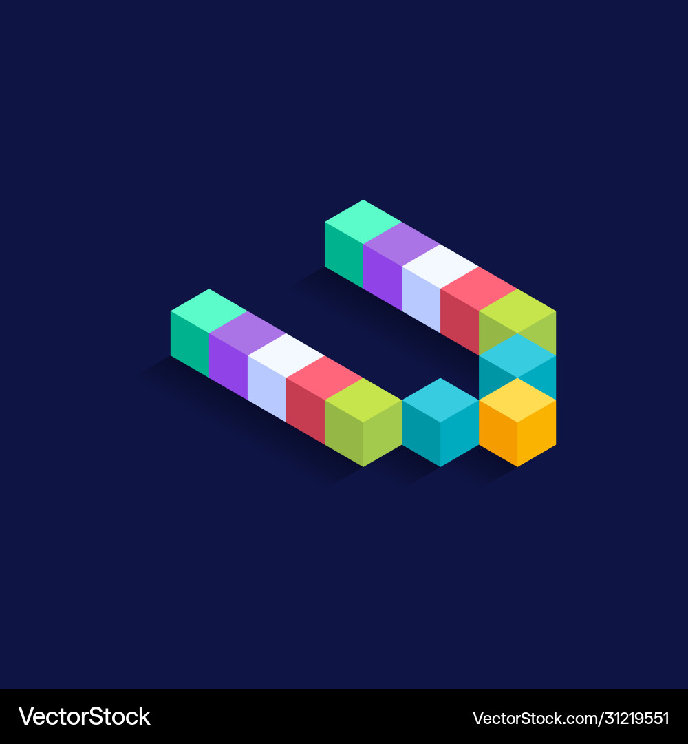 Letter v isometric colorful cubes 3d design Vector Image