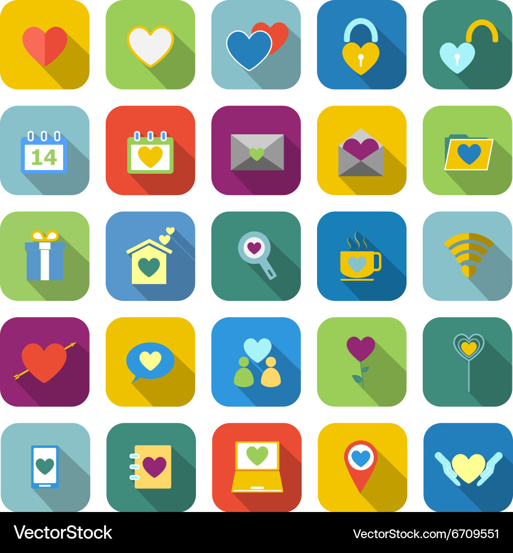 Love color icons with long shadow Royalty Free Vector Image