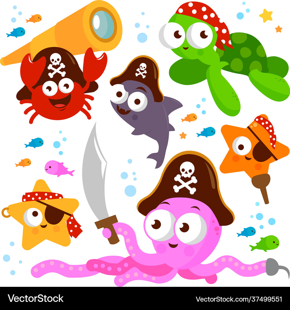 Pirate sea animals collection Royalty Free Vector Image
