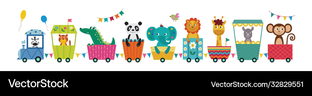 Train with cute animals cartoon characters flat Vector Image
