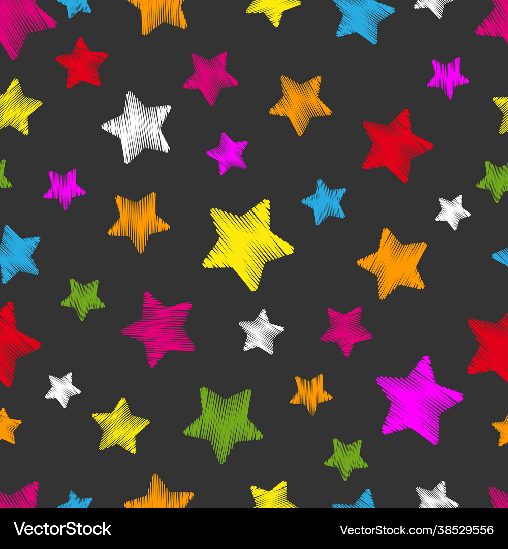 Colorful star shapes on dark background Royalty Free Vector