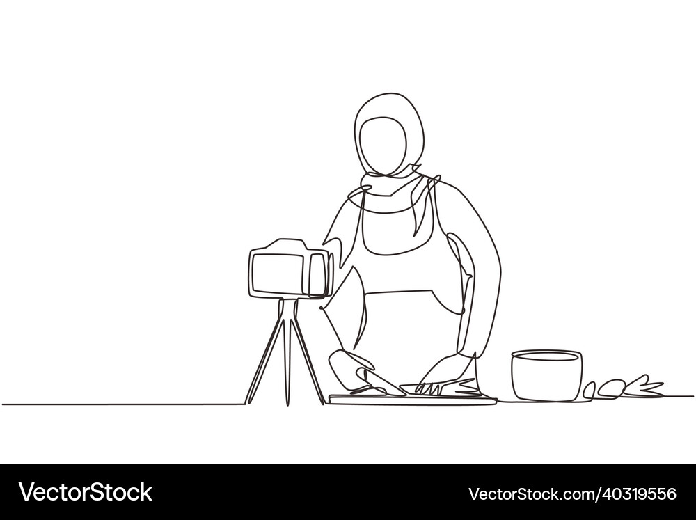 Continuous one line drawing food blogger chef Vector Image