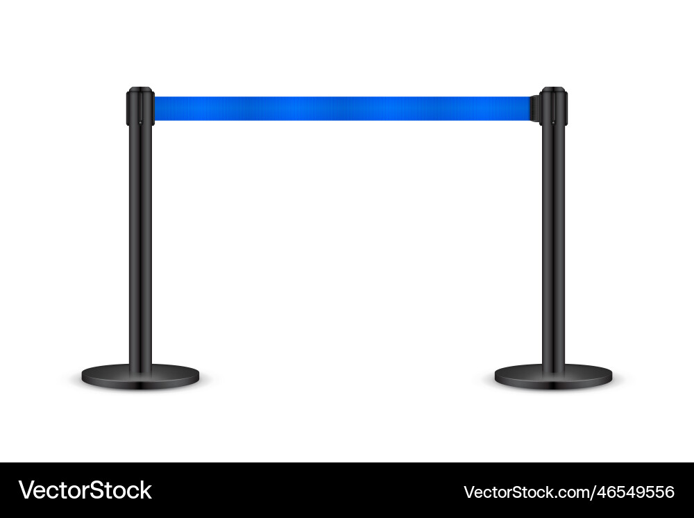 Realistic blue retractable belt stanchion crowd Vector Image