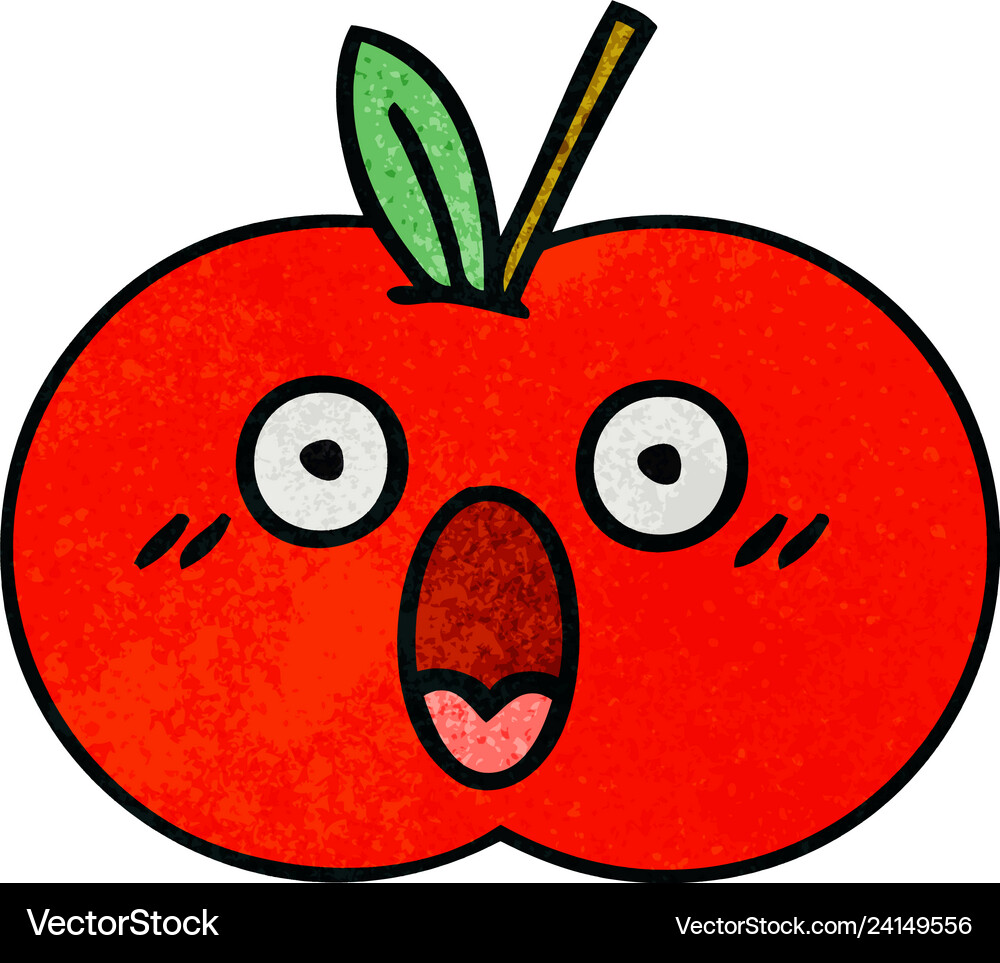 Retro grunge texture cartoon red apple Royalty Free Vector