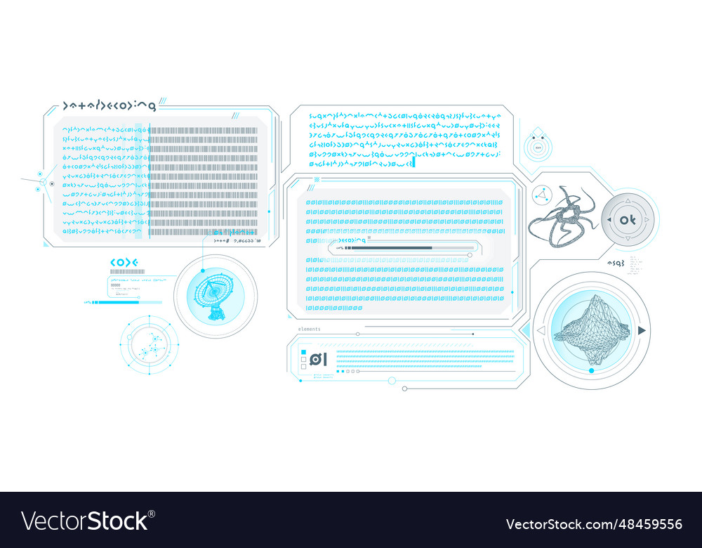 Sci-fi interface of data decoding program Vector Image