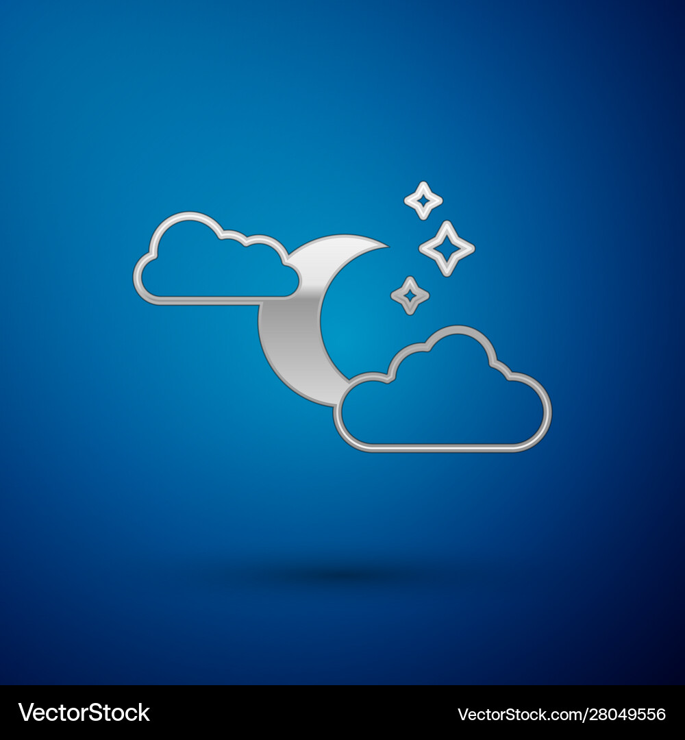 Silver cloud with moon and stars icon isolated Vector Image