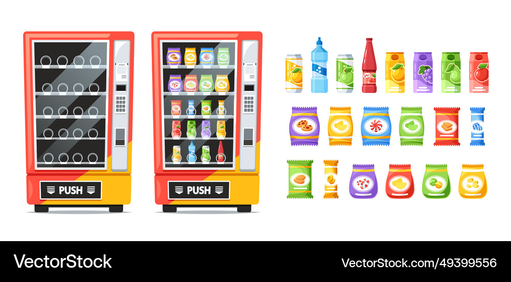 Vending machines with snacks and beverages Vector Image