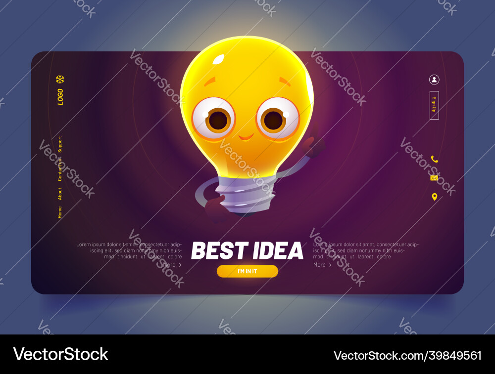 Best idea banner with cute light bulb character Vector Image