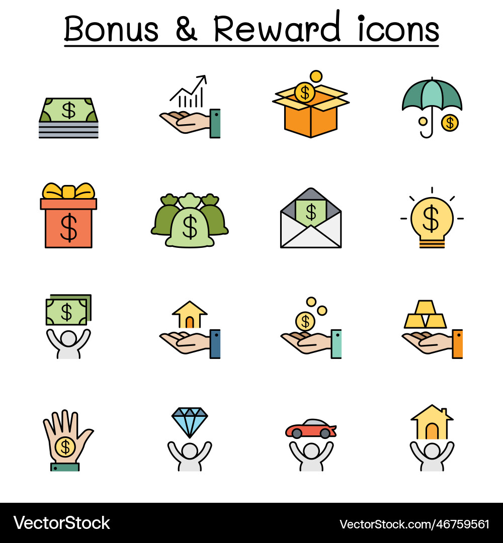 Bonus reward color line icon set Royalty Free Vector Image
