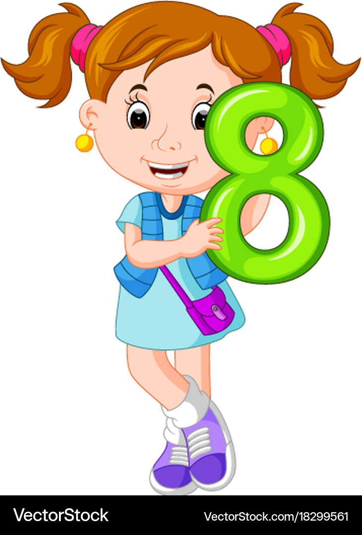 Cute child holding balloon with number eight Vector Image