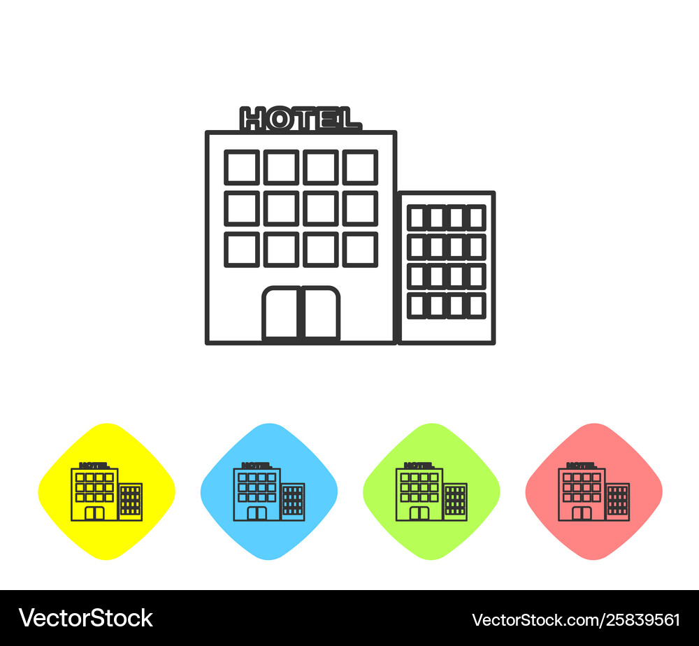 Grey line hotel building icon isolated on white Vector Image