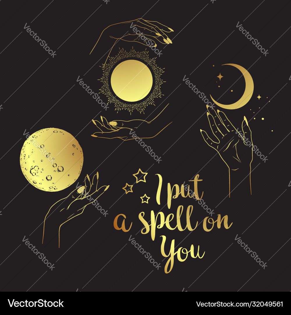 Hand drawn set gold female witches hands Vector Image
