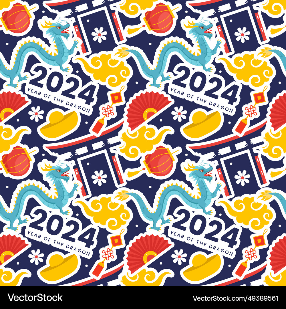 Happy chinese new year 2024 seamless pattern Vector Image