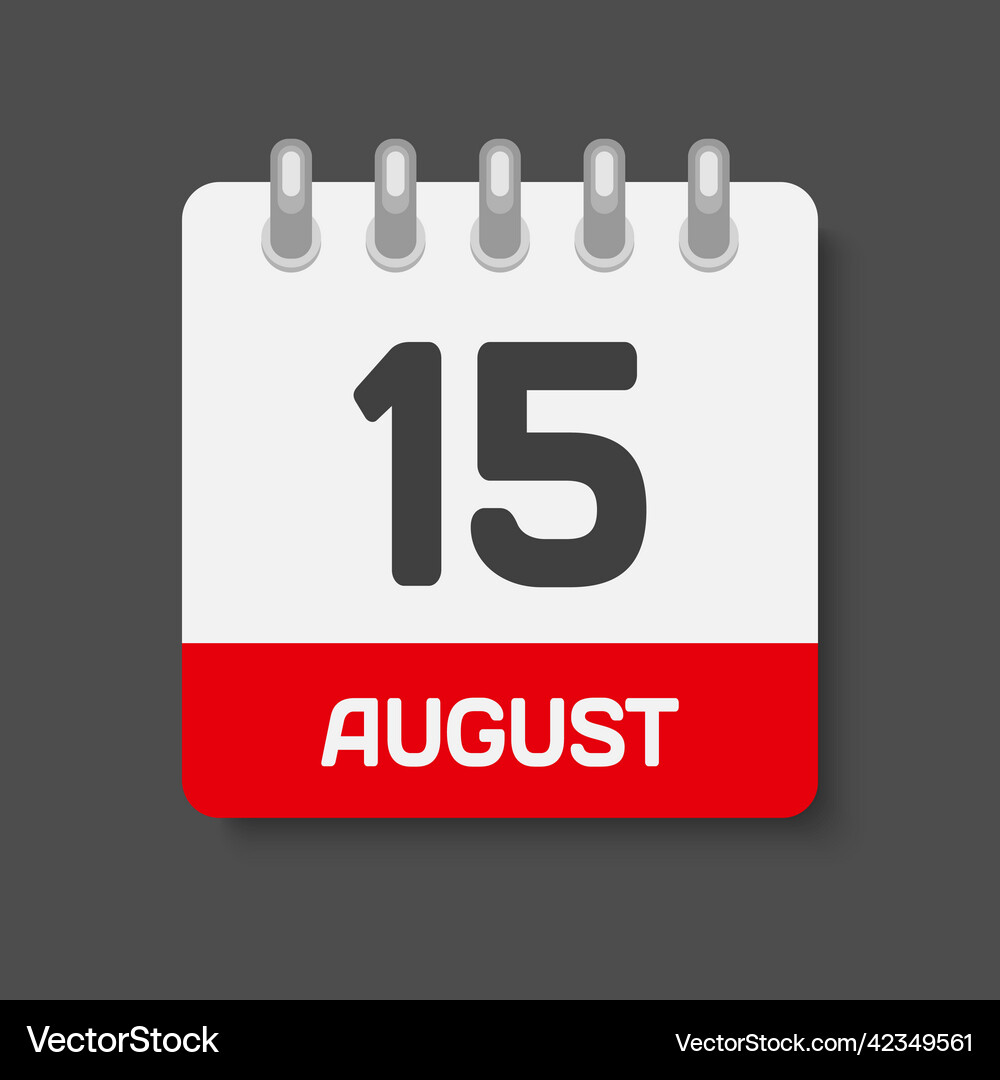 Icon day date 15 august template calendar page Vector Image