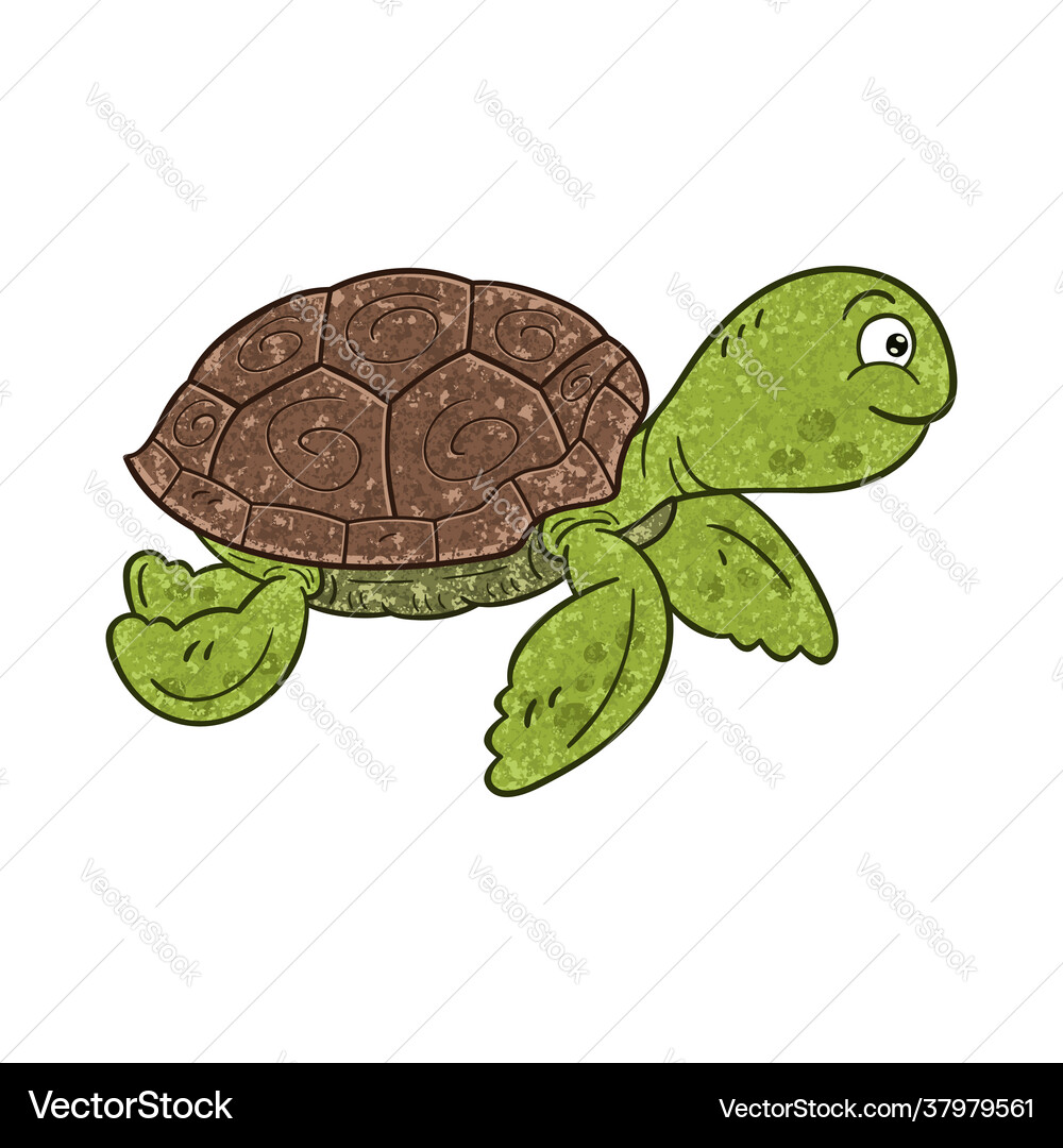 Outlined and textured cartoon sea turtle Vector Image