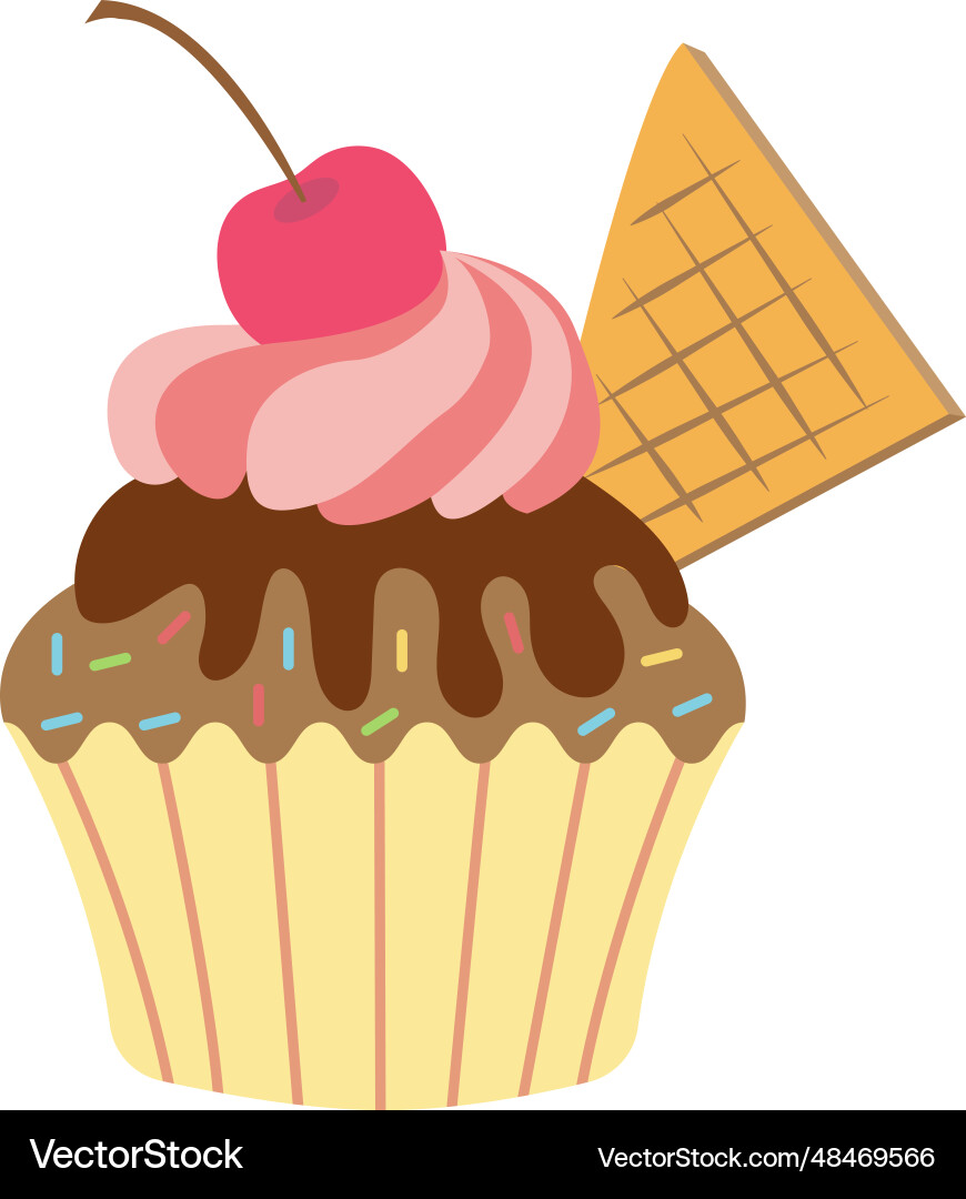 Chocolate cupcake with cherry sweet birthday Vector Image