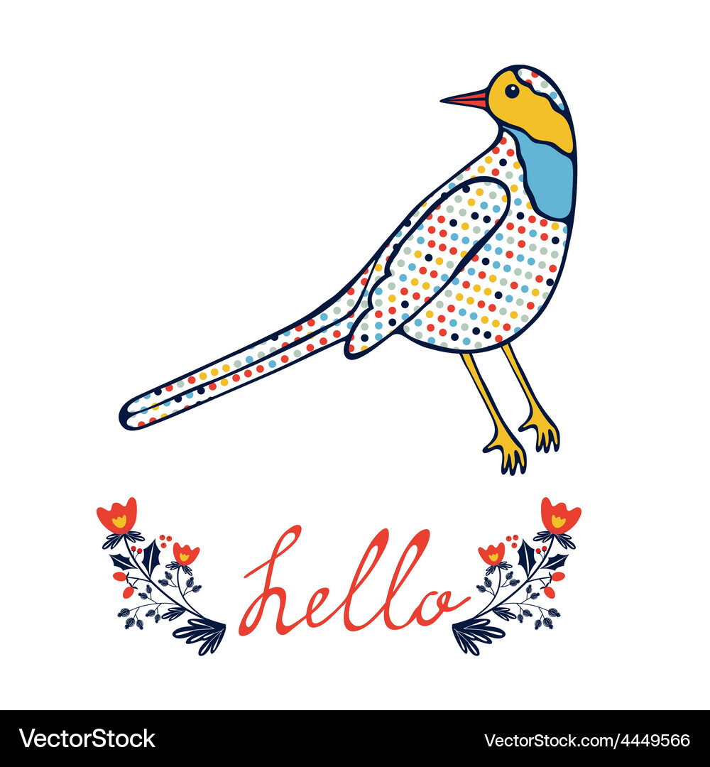 Concept hello card with floral decorative bird Vector Image