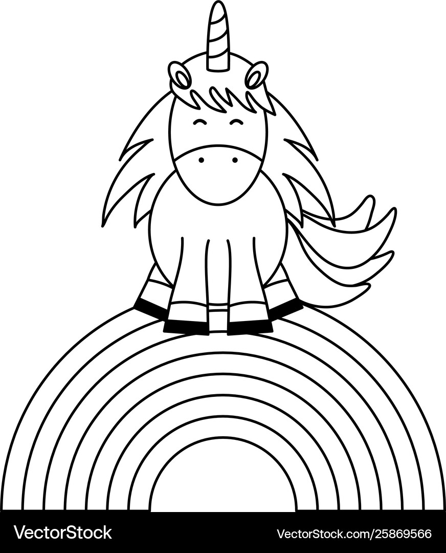 Cute adorable unicorn and rainbow Royalty Free Vector Image