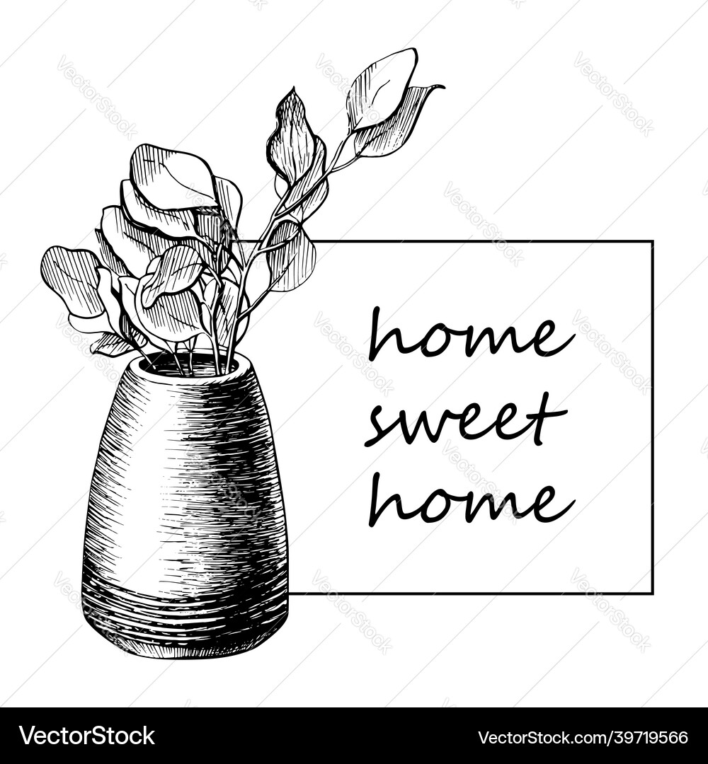 Flower in a pot line drawing tree branch Vector Image