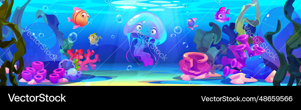 Jellyfish underwater with seaweed Royalty Free Vector Image