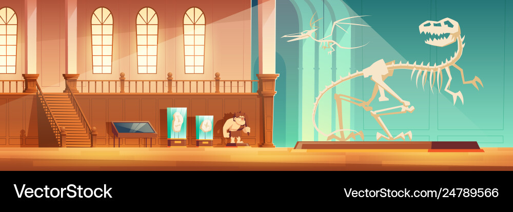 Paleontological museum interior cartoon Royalty Free Vector
