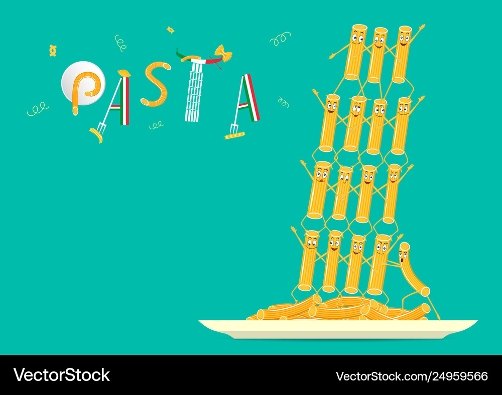 Pasta on a plate funny cartoon Royalty Free Vector Image