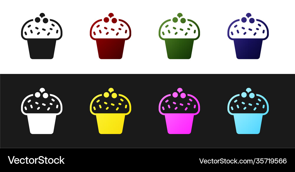 Set cake icon isolated on black and white Vector Image