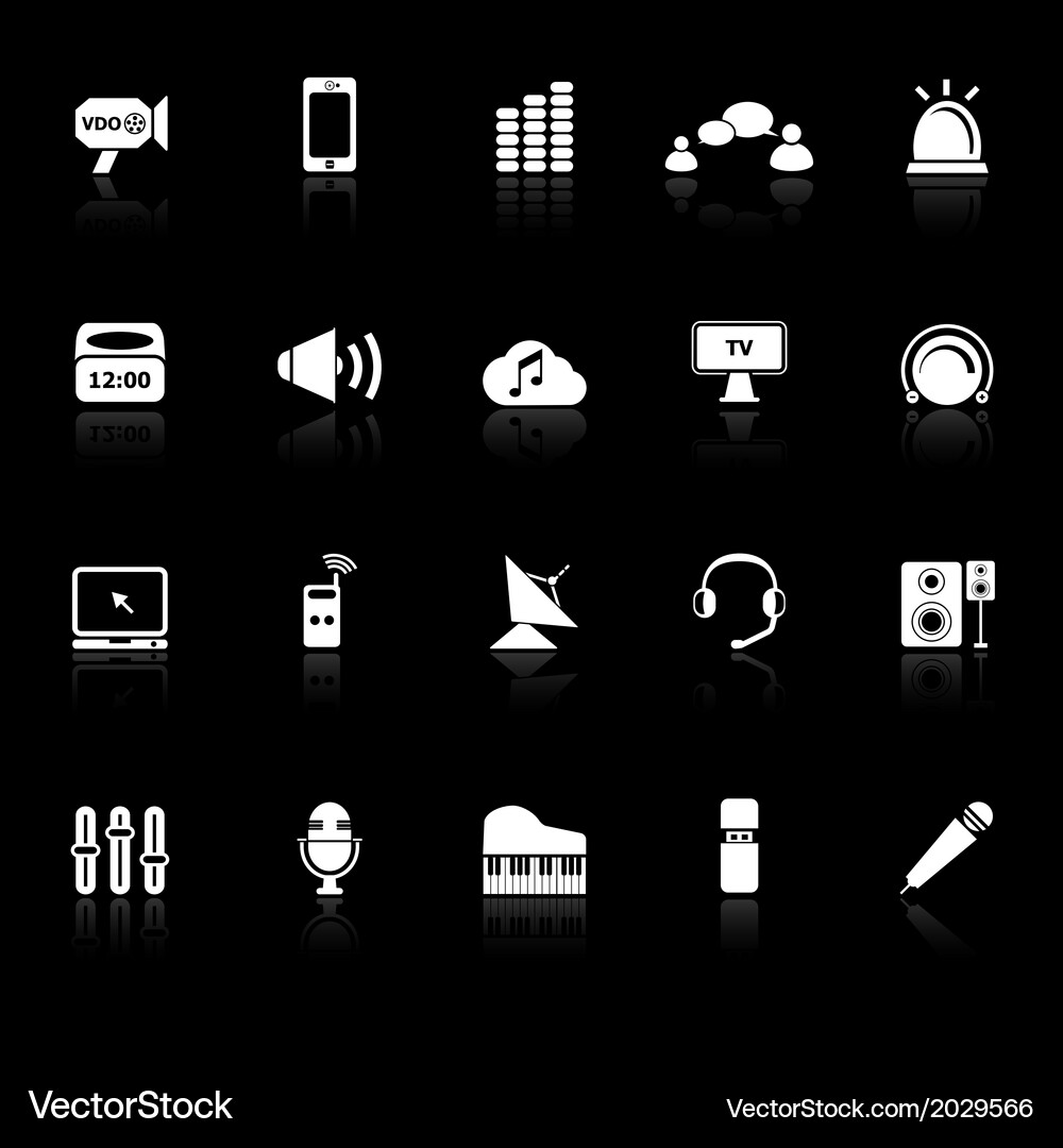 Sound icons with reflect on black background Vector Image