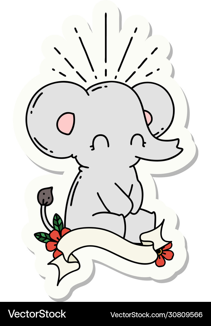 Sticker tattoo style cute elephant Royalty Free Vector Image
