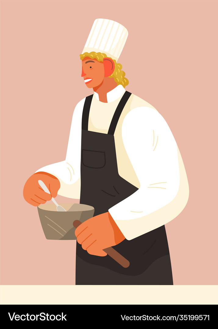 Chief-cooker young man at work chef in black Vector Image