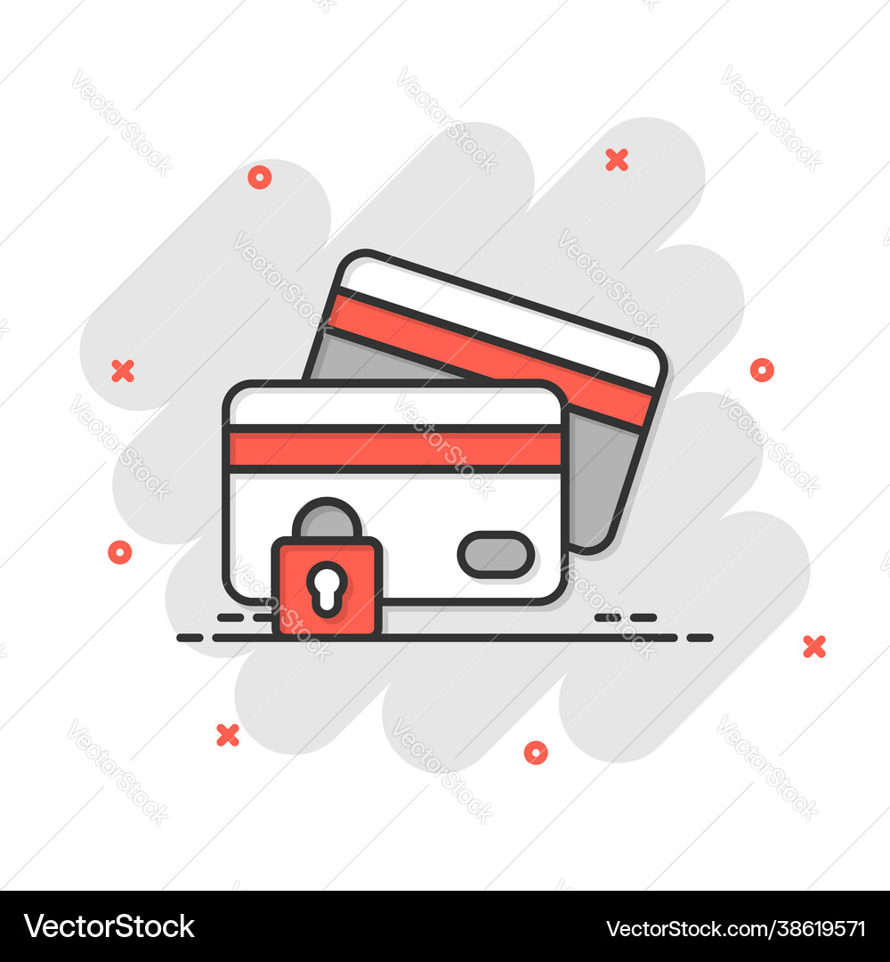 Credit card protection icon in comic style safe Vector Image