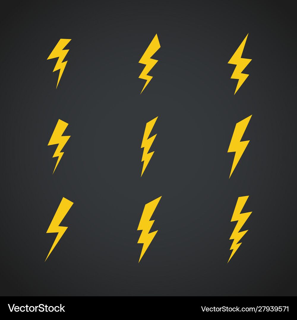 Lightning icons set symbols set on dark Royalty Free Vector