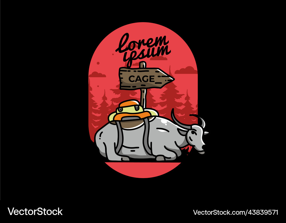 Sitting buffalo animal badge design Royalty Free Vector