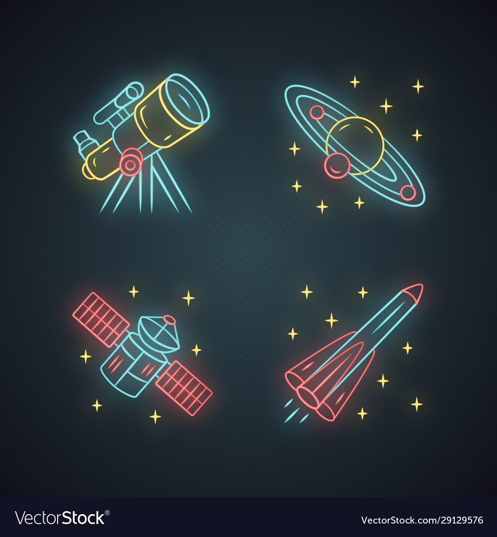 Astronomy neon light icons set space exploration Vector Image