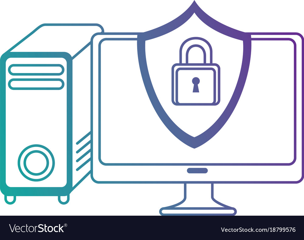 Desktop computer with shield Royalty Free Vector Image