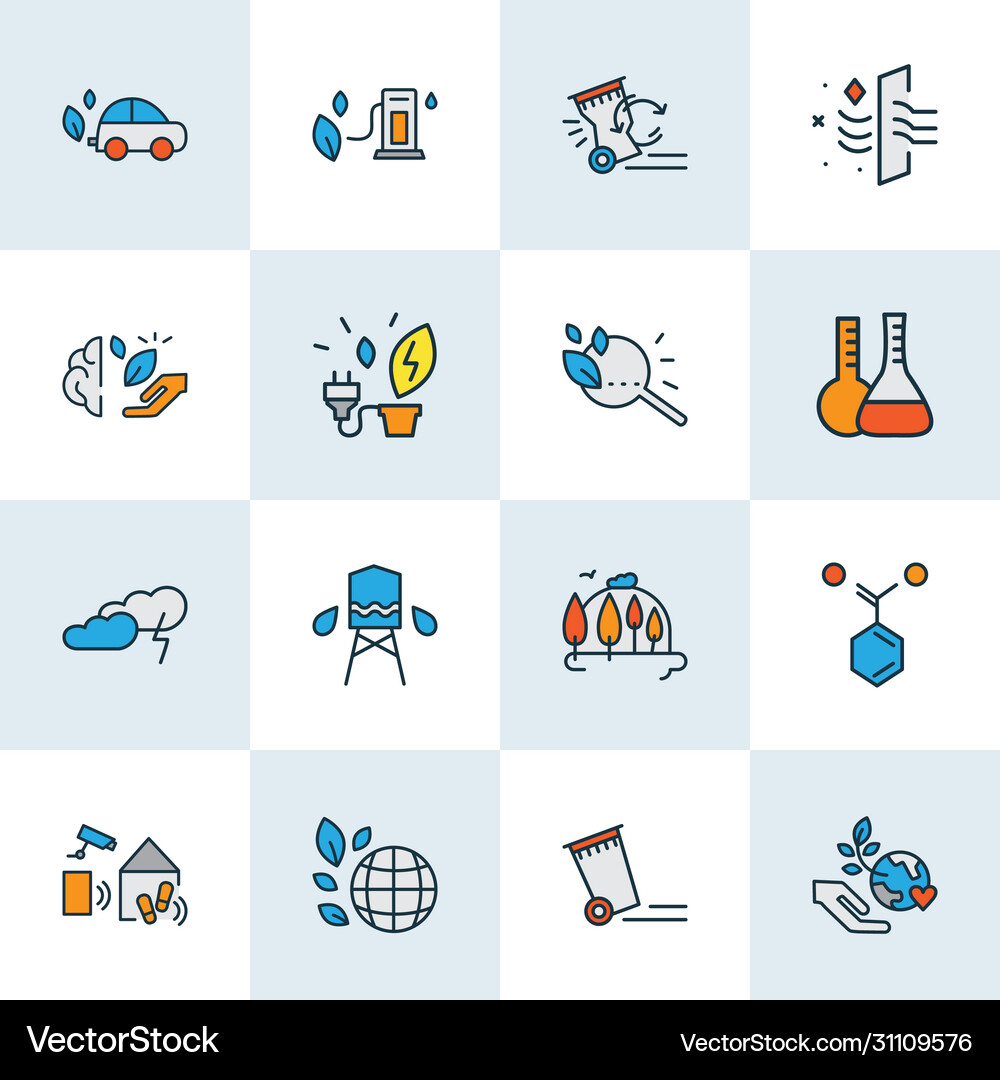 Environment icons colored line set with thunder Vector Image