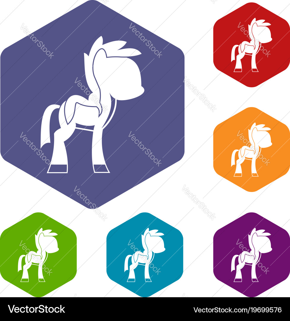 Little pony icons set hexagon Royalty Free Vector Image