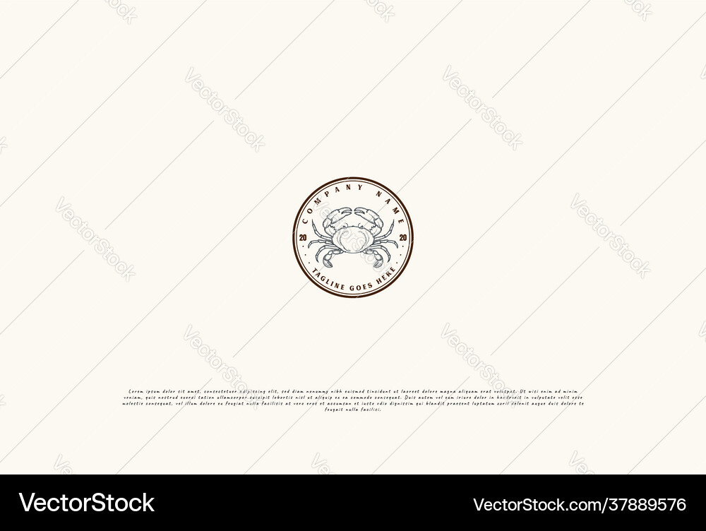 Retro vintage circular crab for seafood Royalty Free Vector