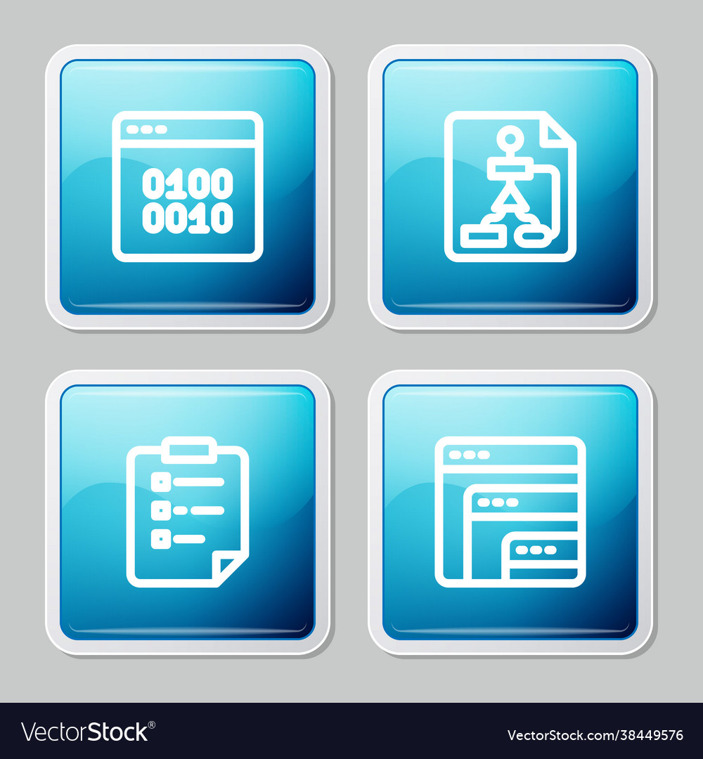 Set Line Binary Code Flowchart Clipboard Vector Image 0515
