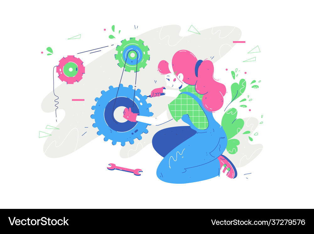 Woman repair something with tool Royalty Free Vector Image