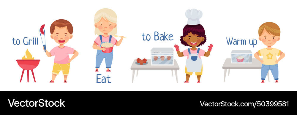 Children cooking in kitchen demonstrate action Vector Image